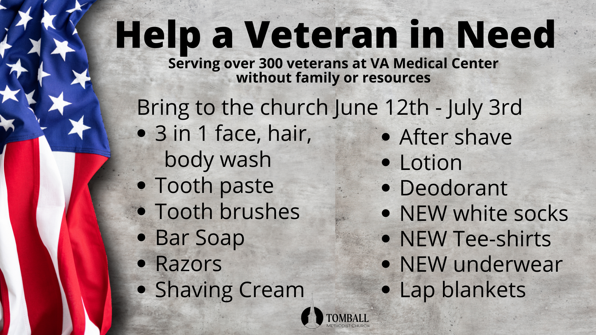 Help a Veteran in Need! – Tomball Methodist Church